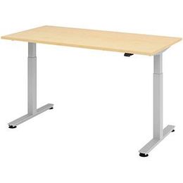 Hammerbacher XMST16 elektrisch höhenverstellbarer Schreibtisch ahorn rechteckig, T-Fuß-Gestell silber 160,0 x 80,0 cm