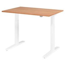 Hammerbacher XMKA12 elektrisch höhenverstellbarer Schreibtisch nussbaum rechteckig, C-Fuß-Gestell weiß 120,0 x 80,0 cm