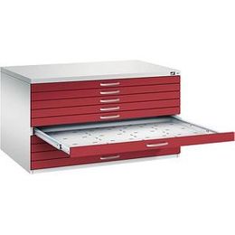 C+P CP 7200 Planschrank lichtgrau, rubinrot 10 Schubladen 135,0 x 96,0 x 76,0 cm