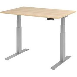 Hammerbacher XDKB12 elektrisch höhenverstellbarer Schreibtisch eiche rechteckig, C-Fuß-Gestell silber 120,0 x 80,0 cm