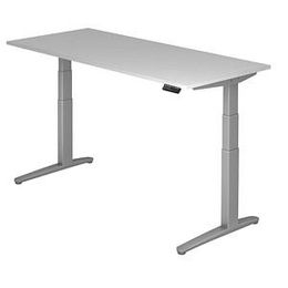 Hammerbacher XBHM19 elektrisch höhenverstellbarer Schreibtisch lichtgrau rechteckig, C-Fuß-Gestell silber 180,0 x 80,0 cm