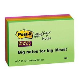 AKTION: Post-it® Super Sticky Meeting Notes Haftnotizen extrastark farbsortiert 4 Blöcke