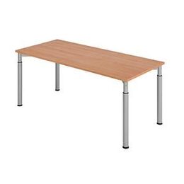 Hammerbacher YS19 höhenverstellbarer Schreibtisch nussbaum rechteckig, 4-Fuß-Gestell silber 180,0 x 80,0 cm