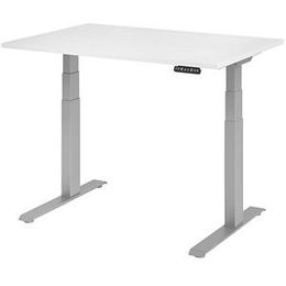 Hammerbacher XDKB12 elektrisch höhenverstellbarer Schreibtisch weiß rechteckig, C-Fuß-Gestell silber 120,0 x 80,0 cm