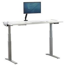 Fellowes Levado elektrisch höhenverstellbarer Schreibtisch weiß rechteckig, C-Fuß-Gestell silber 160,0 x 80,0 cm