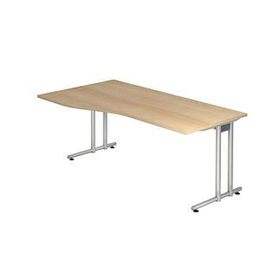 Hammerbacher Prokura Schreibtisch eiche Trapezform, C-Fuß-Gestell silber 180,0 x 80,0/100,0 cm