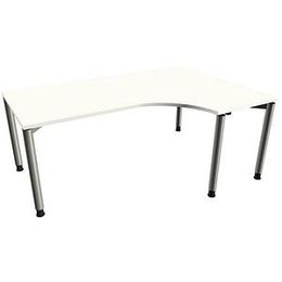 FM Sidney höhenverstellbarer Schreibtisch weiß C-Form, 4-Fuß-Gestell silber 180,0 x 80,0/120,0 cm