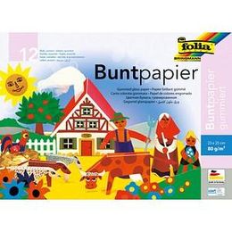 Folia Buntpapier gummiert farbsortiert 80 g/qm 12 Blatt