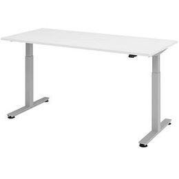 Hammerbacher XMST19 elektrisch höhenverstellbarer Schreibtisch weiß rechteckig, T-Fuß-Gestell silber 180,0 x 80,0 cm