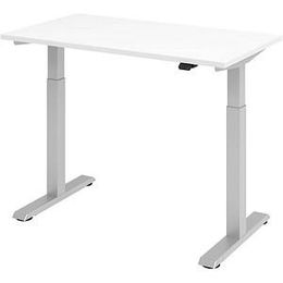 Hammerbacher XMST612 elektrisch höhenverstellbarer Schreibtisch weiß rechteckig, T-Fuß-Gestell silber 120,0 x 67,2 cm