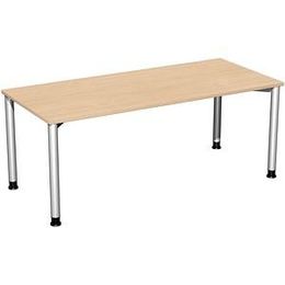 geramöbel geramöbel Flex höhenverstellbarer Schreibtisch buche, silber rechteckig, 4-Fuß-Gestell silber 180,0 x 80,0 cm