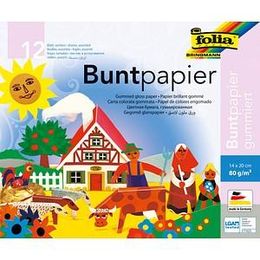 Folia Buntpapier gummiert farbsortiert 80 g/qm 12 Blatt