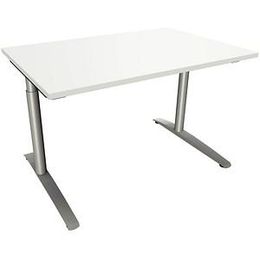 FM fastline höhenverstellbarer Schreibtisch weiß rechteckig, C-Fuß-Gestell Rundrohr silber 120,0 x 80,0 cm