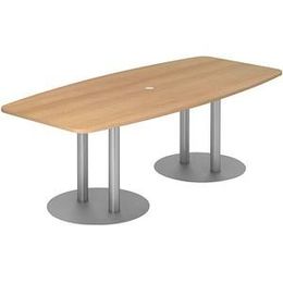 Hammerbacher Konferenztisch KT22S eiche Tonnenform, Rundrohr silber, 220,0 x 83,0 - 103,0 x 74,0 cm