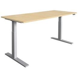 Hammerbacher Prokura elektrisch höhenverstellbarer Schreibtisch ahorn rechteckig, C-Fuß-Gestell silber 180,0 x 80,0 cm