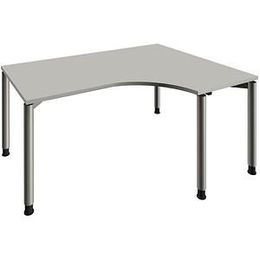 FM Sidney höhenverstellbarer Schreibtisch lichtgrau Bogenform, 4-Fuß-Gestell Rundrohr silber 160,0 x 80,0 cm