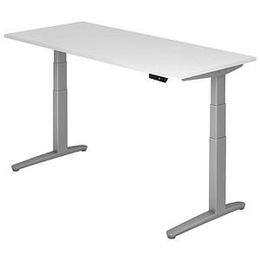 Hammerbacher XBHM19 elektrisch höhenverstellbarer Schreibtisch weiß rechteckig, C-Fuß-Gestell silber 180,0 x 80,0 cm