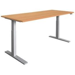 Hammerbacher Prokura elektrisch höhenverstellbarer Schreibtisch buche rechteckig, C-Fuß-Gestell silber 180,0 x 80,0 cm