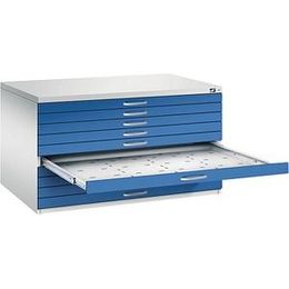 C+P CP 7200 Planschrank lichtgrau, enzianblau 10 Schubladen 135,0 x 96,0 x 76,0 cm