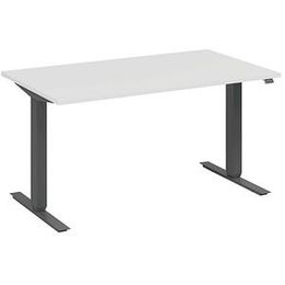 FM Move elektrisch höhenverstellbarer Schreibtisch weiß, anthrazit metallic rechteckig, T-Fuß-Gestell grau 140,0 x 80,0 cm