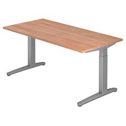 Hammerbacher XB16 höhenverstellbarer Schreibtisch nussbaum, silber rechteckig, C-Fuß-Gestell silber 160,0 x 80,0 cm