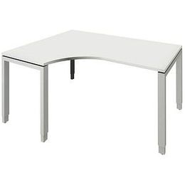 FM Sidney höhenverstellbarer Schreibtisch weiß Bogenform, 4-Fuß-Gestell Quadratrohr silber 160,0 x 80,0 cm