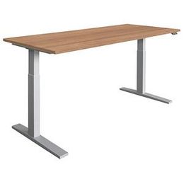 Hammerbacher Prokura elektrisch höhenverstellbarer Schreibtisch nussbaum rechteckig, C-Fuß-Gestell silber 180,0 x 80,0 cm