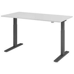 Hammerbacher XMKA16 elektrisch höhenverstellbarer Schreibtisch lichtgrau rechteckig, C-Fuß-Gestell grau 160,0 x 80,0 cm