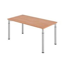 Hammerbacher YS16 höhenverstellbarer Schreibtisch nussbaum rechteckig, 4-Fuß-Gestell silber 160,0 x 80,0 cm