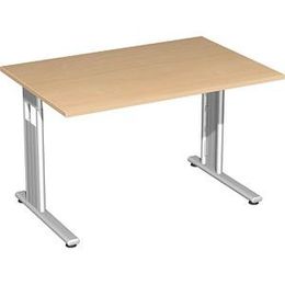 geramöbel geramöbel Flex höhenverstellbarer Schreibtisch buche rechteckig, C-Fuß-Gestell silber 120,0 x 80,0 cm