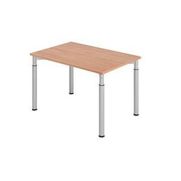 Hammerbacher YS12 höhenverstellbarer Schreibtisch nussbaum rechteckig, 4-Fuß-Gestell silber 120,0 x 80,0 cm