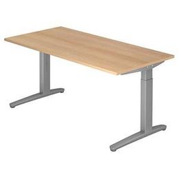 Hammerbacher XB16 höhenverstellbarer Schreibtisch eiche, silber rechteckig, C-Fuß-Gestell silber 160,0 x 80,0 cm