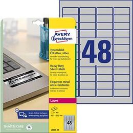 960 Avery Zweckform Typenschildetiketten L6009-20 silber 45,7 x 21,2 mm