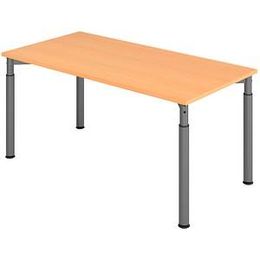 Hammerbacher YS16 höhenverstellbarer Schreibtisch buche rechteckig, 4-Fuß-Gestell grau 160,0 x 80,0 cm