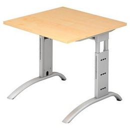 Hammerbacher Savona höhenverstellbarer Schreibtisch ahorn quadratisch, C-Fuß-Gestell silber 80,0 x 80,0 cm