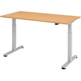 Hammerbacher XMST16 elektrisch höhenverstellbarer Schreibtisch buche rechteckig, T-Fuß-Gestell silber 160,0 x 80,0 cm