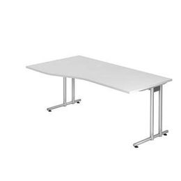 Hammerbacher Prokura Schreibtisch weiß Trapezform, C-Fuß-Gestell silber 180,0 x 80,0/100,0 cm