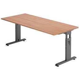 Hammerbacher OS 19 höhenverstellbarer Schreibtisch nussbaum rechteckig, C-Fuß-Gestell grau 180,0 x 80,0 cm