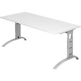 Hammerbacher FS19 höhenverstellbarer Schreibtisch weiß rechteckig, C-Fuß-Gestell silber 180,0 x 80,0 cm