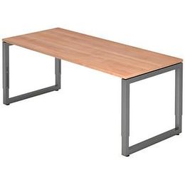 Hammerbacher RS19 höhenverstellbarer Schreibtisch nussbaum rechteckig, Kufen-Gestell grau 180,0 x 80,0 cm