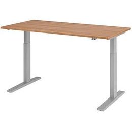 Hammerbacher XMKA16 elektrisch höhenverstellbarer Schreibtisch nussbaum rechteckig, C-Fuß-Gestell silber 160,0 x 80,0 cm