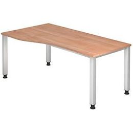 Hammerbacher QS18 höhenverstellbarer Schreibtisch nussbaum Trapezform, 4-Fuß-Gestell silber 180,0 x 80,0/100,0 cm