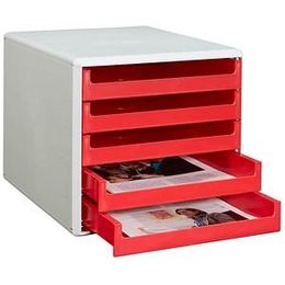 M&M M&M Schubladenbox rot 30050906, DIN A4 mit 5 Schubladen