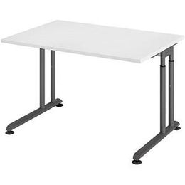 Hammerbacher Popular höhenverstellbarer Schreibtisch weiß rechteckig, C-Fuß-Gestell grau 120,0 x 80,0 cm