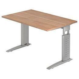 Hammerbacher US12 höhenverstellbarer Schreibtisch nussbaum rechteckig, C-Fuß-Gestell silber 120,0 x 80,0 cm