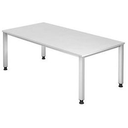 Hammerbacher QS2E höhenverstellbarer Schreibtisch weiß rechteckig, 4-Fuß-Gestell silber 200,0 x 100,0 cm