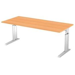 Hammerbacher US19 höhenverstellbarer Schreibtisch buche rechteckig, C-Fuß-Gestell silber 180,0 x 80,0 cm