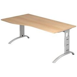 Hammerbacher Savona höhenverstellbarer Schreibtisch eiche Trapezform, C-Fuß-Gestell silber 180,0 x 80,0/100,0 cm