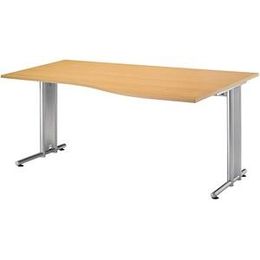 Hammerbacher NS18 Schreibtisch buche Trapezform, C-Fuß-Gestell silber 180,0 x 80,0/100,0 cm