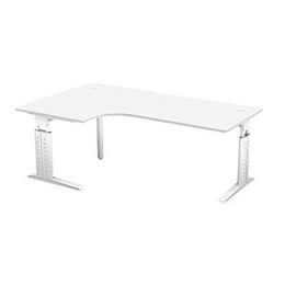 Hammerbacher US82 höhenverstellbarer Schreibtisch weiß L-Form, C-Fuß-Gestell weiß 200,0 x 80,0/120,0 cm